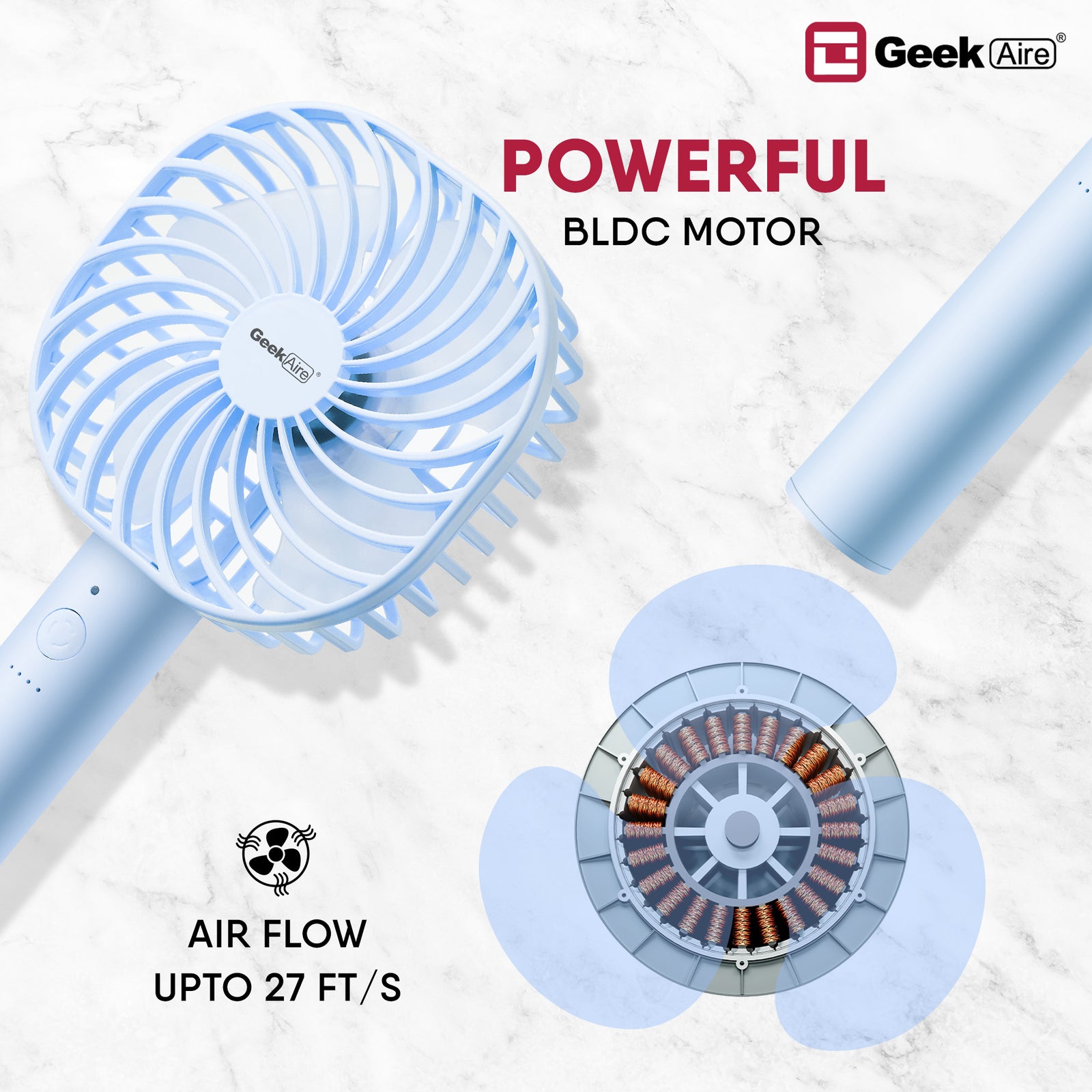 Geek Aire GF3, Rechargeable Mini Fan - 5 Inch (Blue)