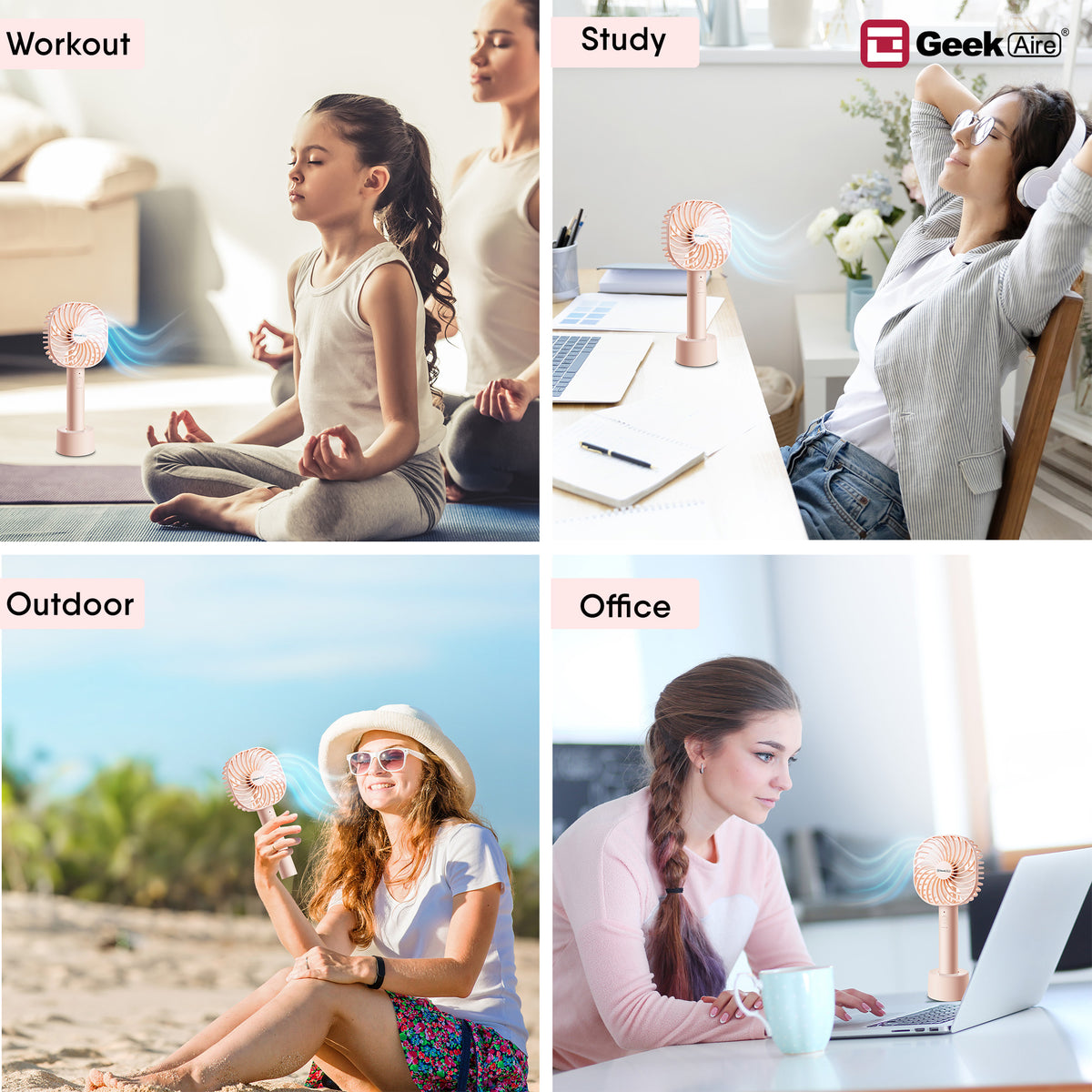 Geek Aire Gf3 Rechargeable 5 Inch Mini Fan | Pink